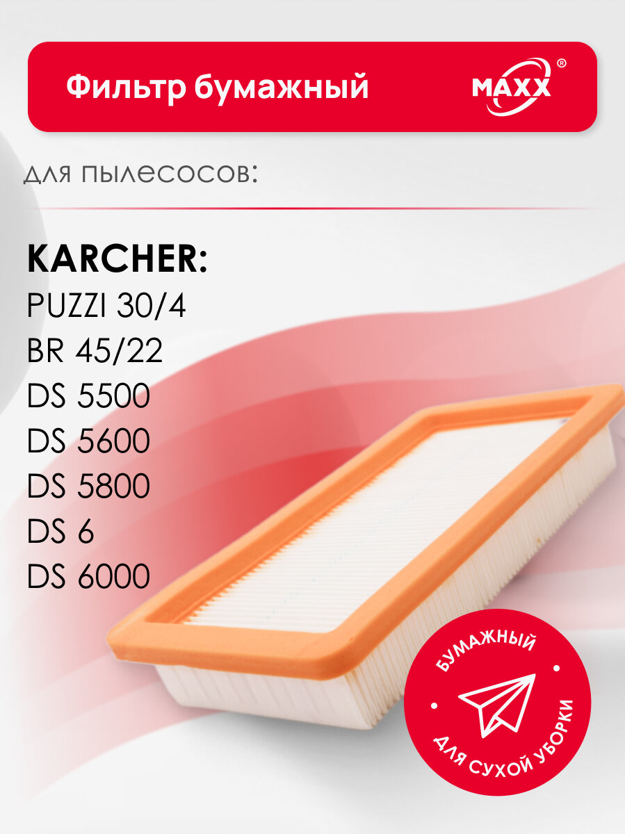 HEPA фильтр для пылесоса Karcher DS 6 5500 5600 5800 6.000 BR 45/22 C PUZZI 30/4 (6.414-631.0, 2.860-273.0) бумажный