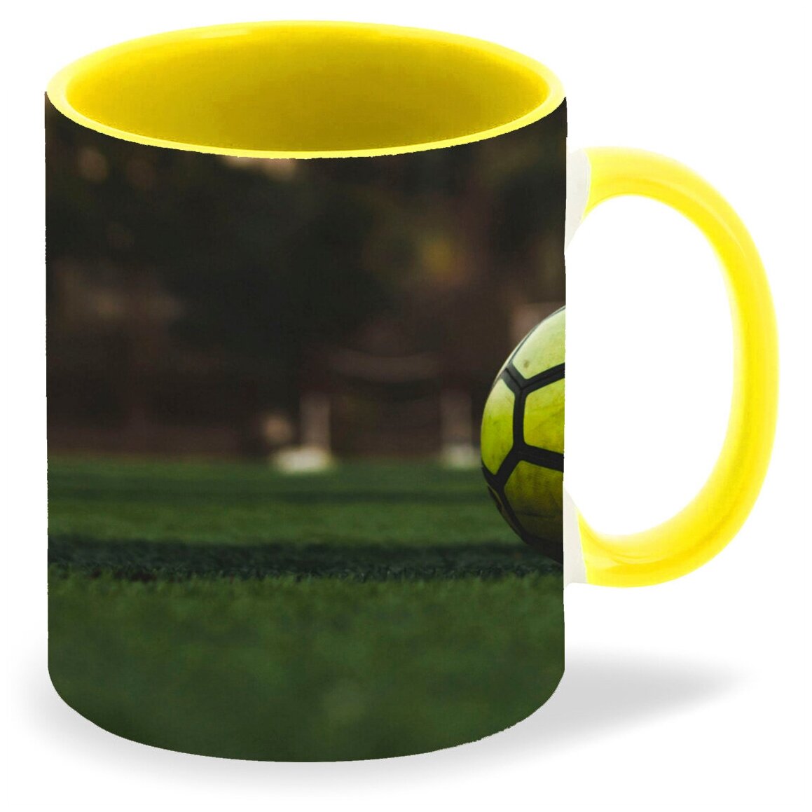 Кружка желтая CoolPodarok Футбол Футбольный мяч Зелёный Трава