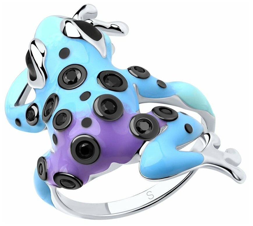 Кольцо, серебро, 925 проба, родирование, эмаль, фианит