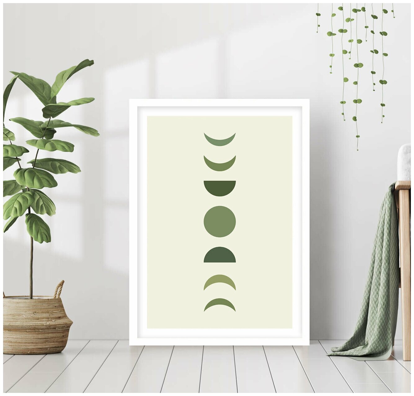 Постер "Фазы луны, рисунок" 40x50 в белой рамке на стену для интерьера