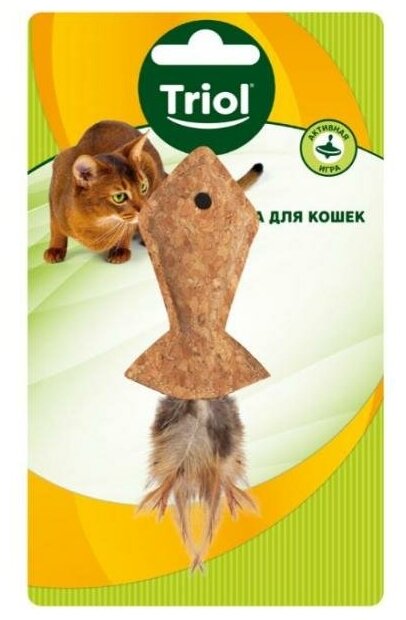 Triol Игрушка для кошек из пробки "Рыбка с перьями", 9,5/13,5см