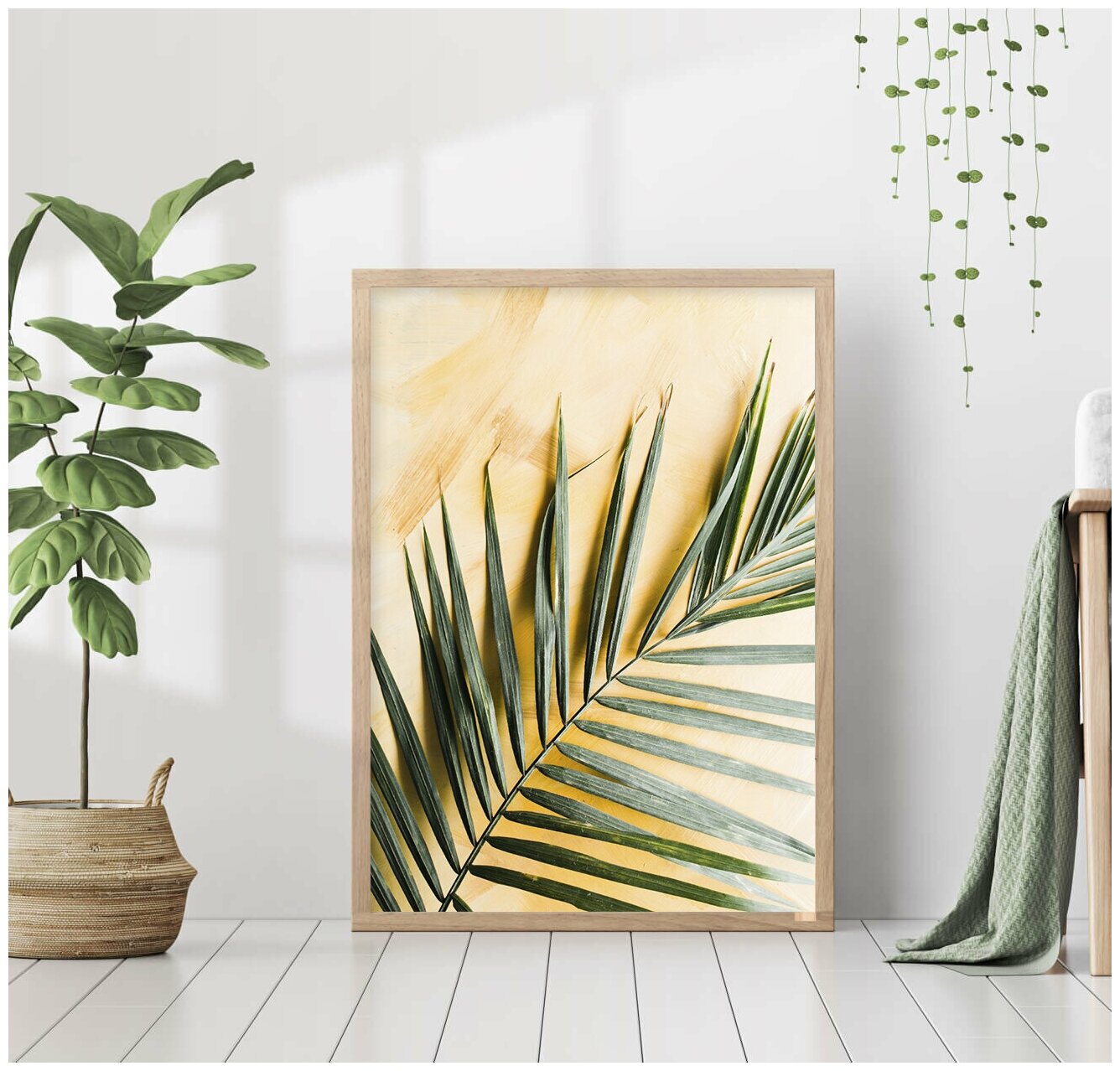 Постер "Листья пальмы с золотом" без рамы 40x50 см на стену для интерьера