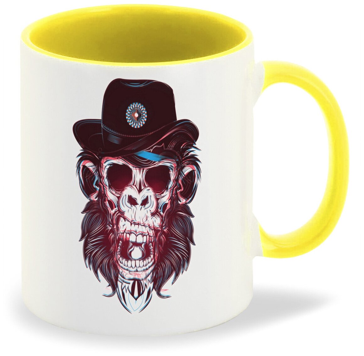 Кружка желтая CoolPodarok Череп обезьяны в шляпе и очках