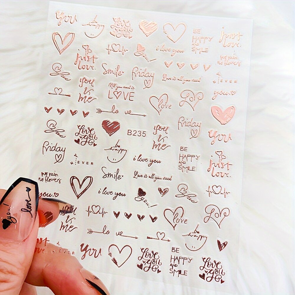 Декоративные наклейки для ногтей в форме сердца с надписью Love и однотонной линией, размер 3,15 x 3,94 дюйма, цвет Bare Chip