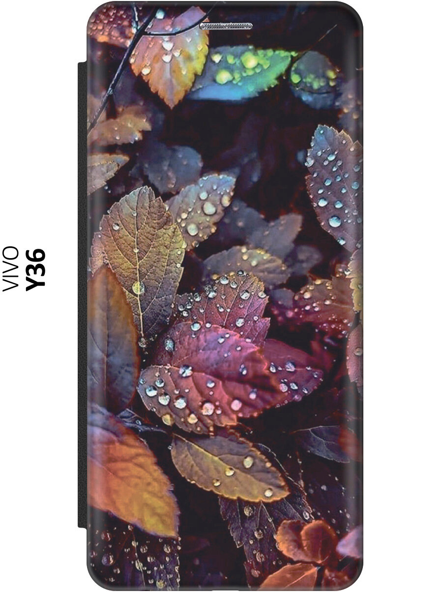 Чехол-книжка Листья в каплях на Vivo Y36 / Виво У36 черный