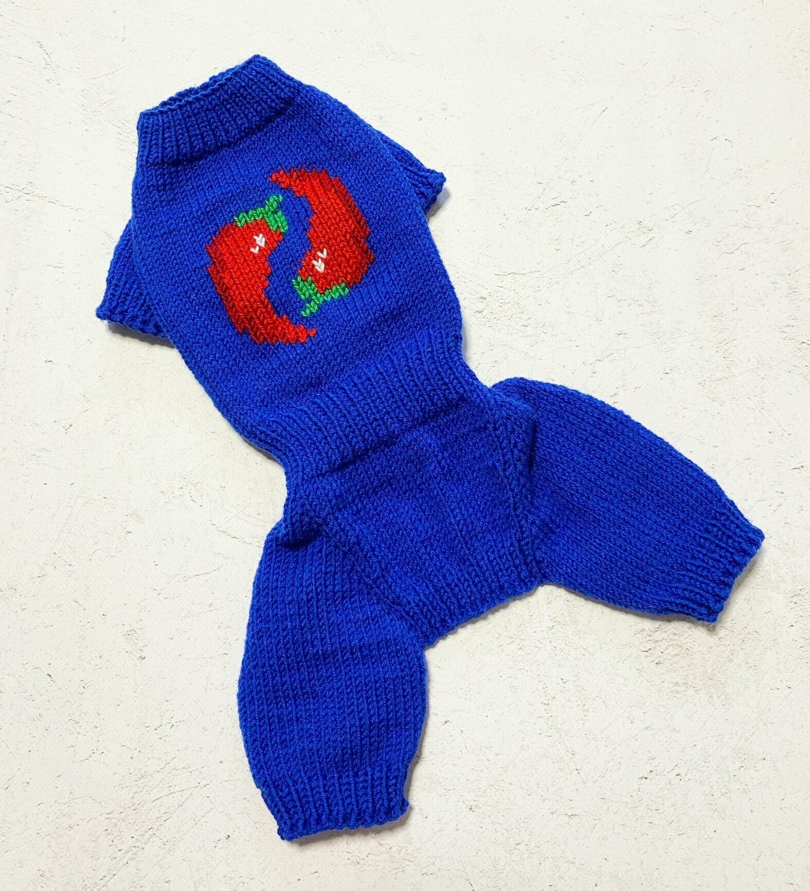 Вязаный шерстяной комбинезон Перчики для собак малых пород (Handmade) / L (длина 30см, обхват 38см)