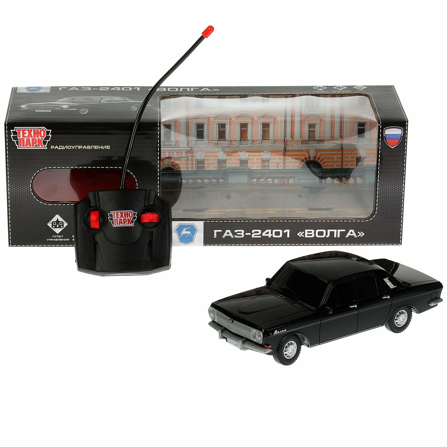 Модель машины Технопарк ГАЗ 2401 Волга, черная, на радиоуправлении, свет 2401-21RСL-ВК