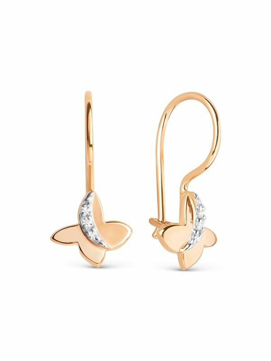 Серьги, красное золото, 585 проба, фианит