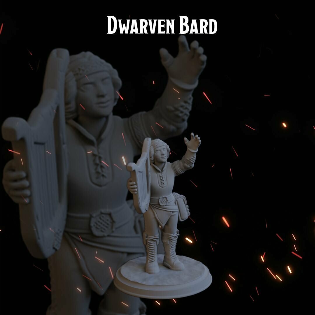 Бард Дварф женщина 37,7мм фигурки/миниатюры (ДнД, DnD, D&D, Dungeons & Dragons, Pathfinder, Подземелья и Драконы, Wargames)