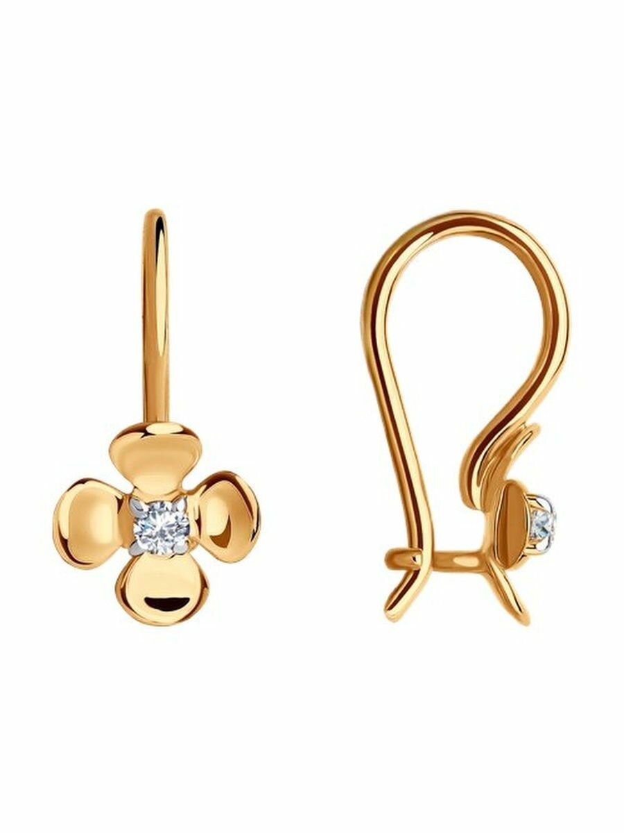 Серьги, красное золото, 585 проба, фианит