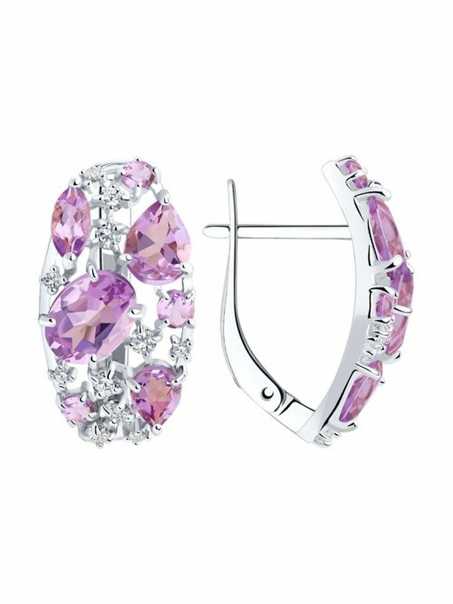 Серьги The Jeweller, серебро, 925 проба, родирование, фианит, аметист