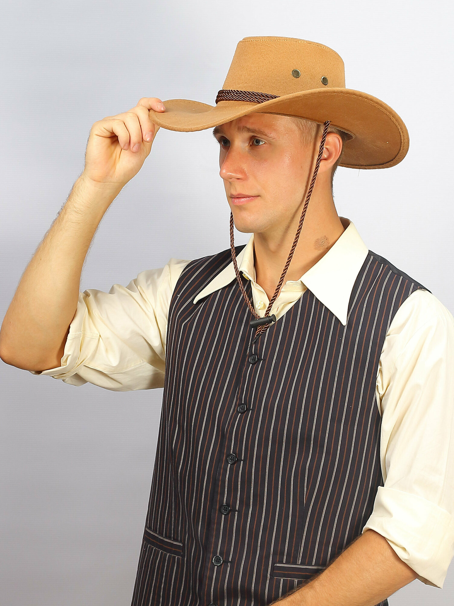 Шляпа карнавальная ковбойская, цвет темно-бежевый, размер 58