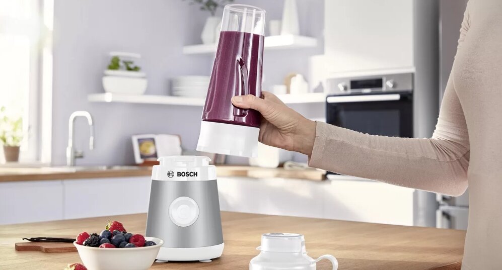 Блендер Bosch MMB2111T, серебристый, защита от перегрева, нескользящие ножки, мощность 450Вт