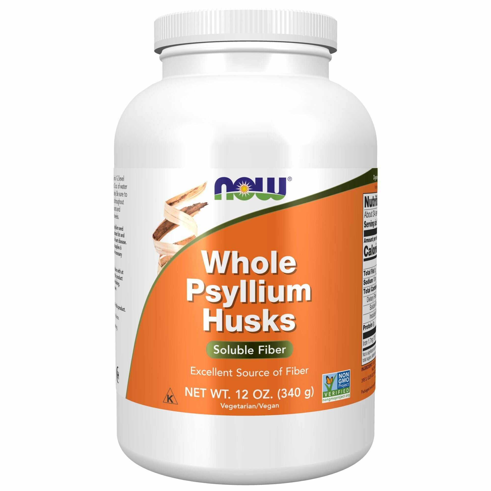 NOW Psyllium Husks Whole, Оболочка семян подорожника, здоровье пищеварительной системы, 340 грамм