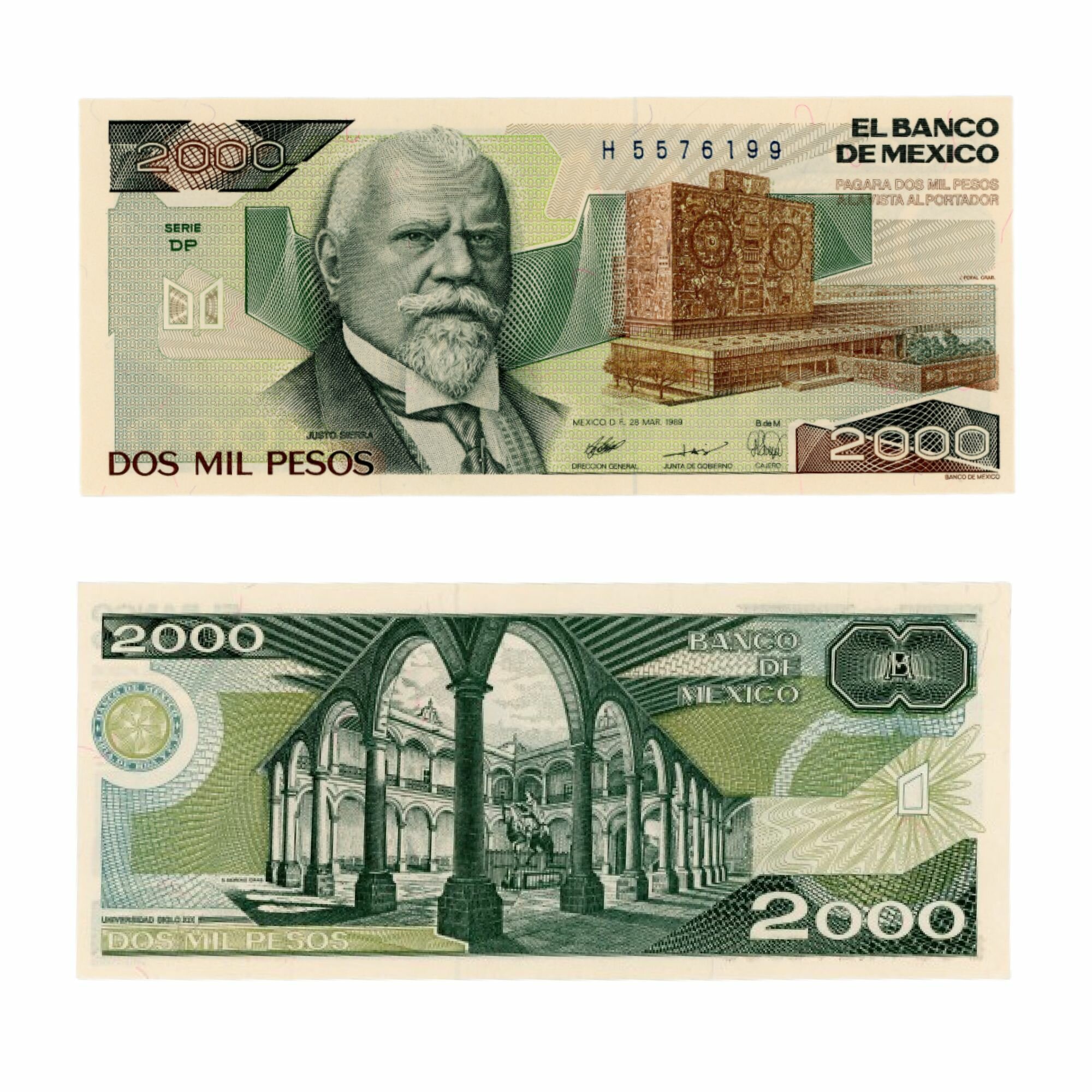 Банкнота Мексика 2000 песо 1989 год Uncirculated (UNC) Pick 86c