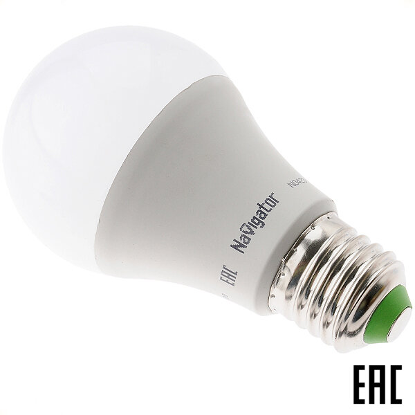 Лампа светодиодная «груша» Navigator холодный белый свет 10Вт 61476 NLL-A60-10-24/48-4K-E27 4000К 24-48В AC/DC (2 шт. в комплекте)