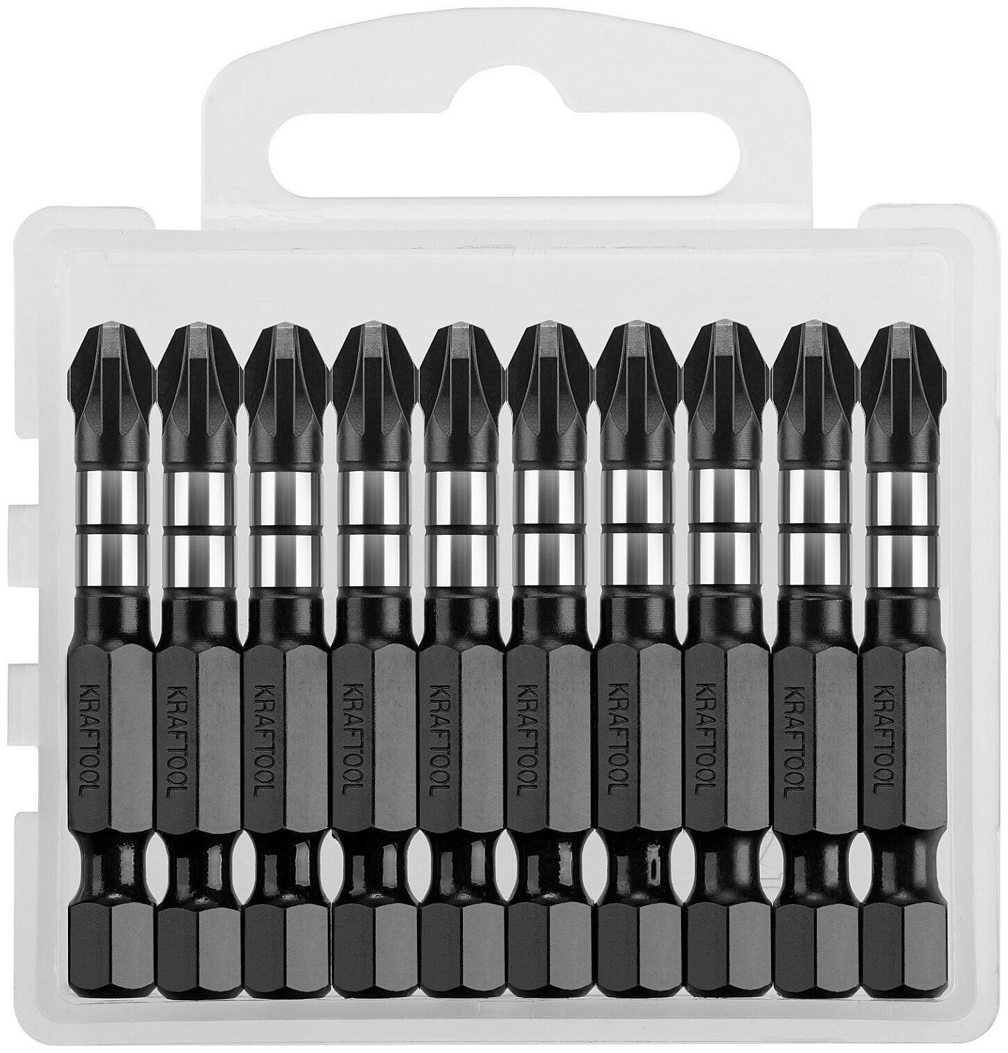 Биты KRAFTOOL Impact Pro, Pozidriv, тип хвостовика E 1/4″, PZ3, 50мм, 10шт, в пластиковом боксе (26193-3-50-S10)