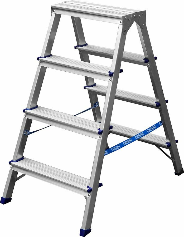 Лестница-стремянка СИБИН число ступеней 4, алюминий, максимальная нагрузка 150 кг, двухсторонняя