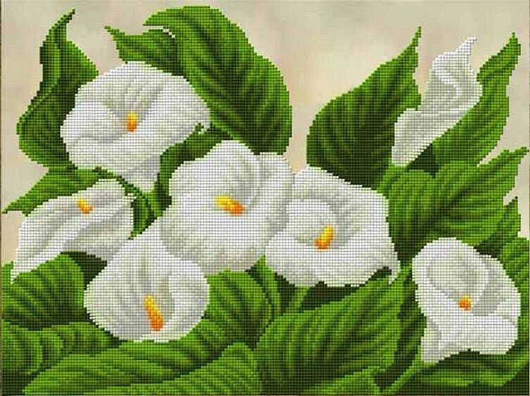 Ткань с рисунком для вышивания бисером Благовест КС-3002 Каллы, 30 х 40 см (Бисер в комплект не входит.)