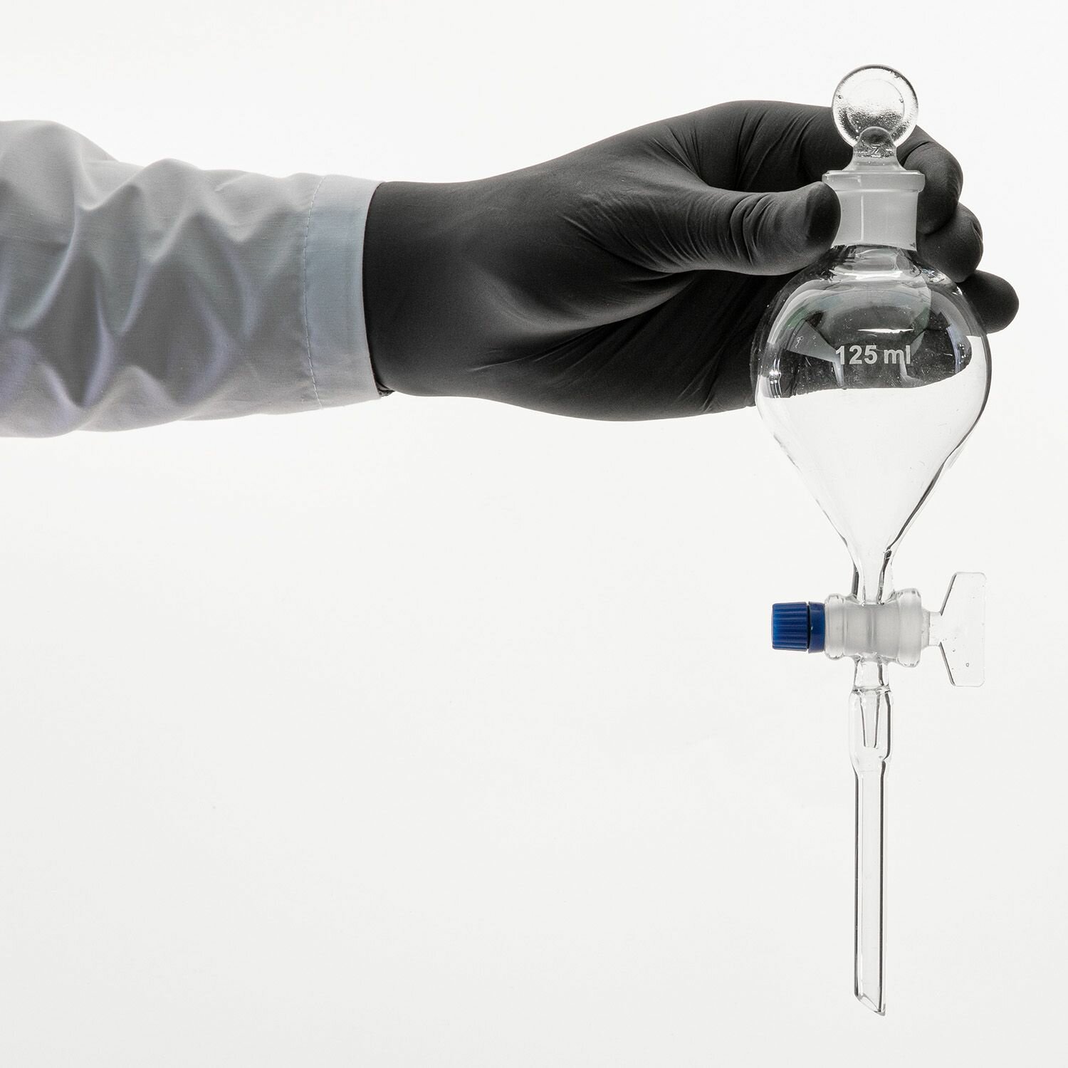 Воронка капельная шарообразная 125 мл с краном, 9х140 (диаметр х длина стержня)