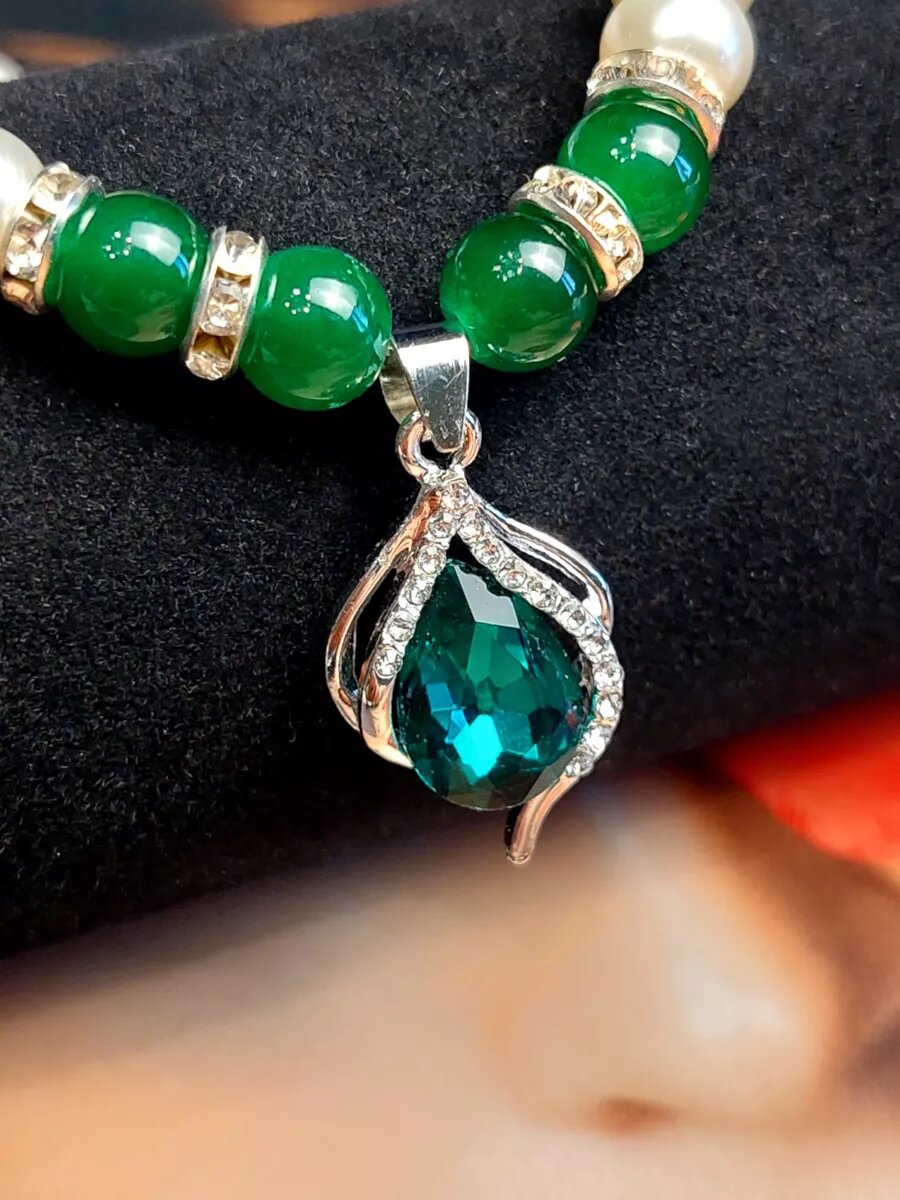 Комплект бижутерии: колье, серьги, браслет, жемчуг имитация, стекло