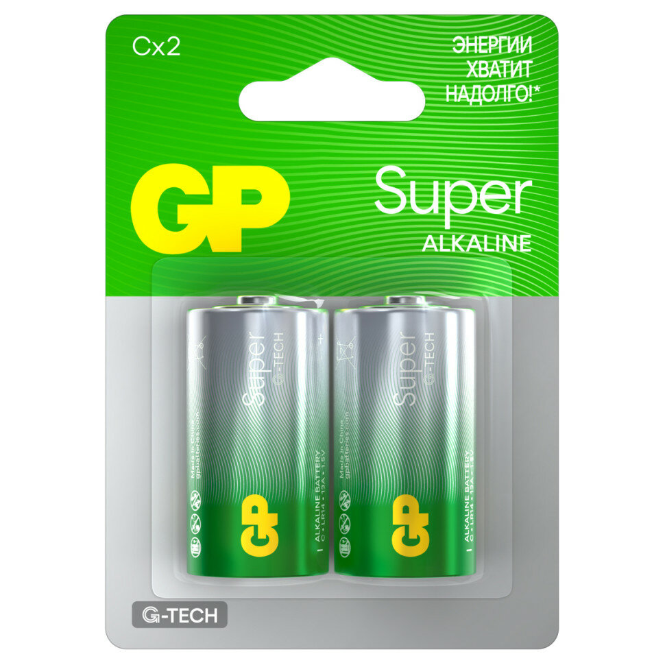 Батарейка GP Super G-Tech C (LR14) 14A алкалиновая, BC2, 2 штук, 374893