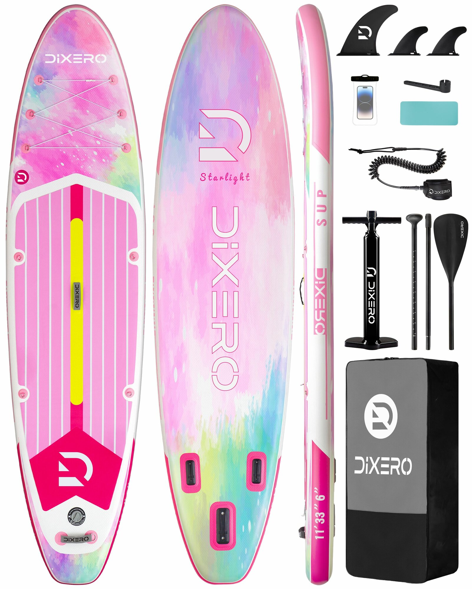 Надувная SUP-доска DIXERO PINK 11' (335х86х15 см) сап борд с набором аксессуаров, Надувной сапборд