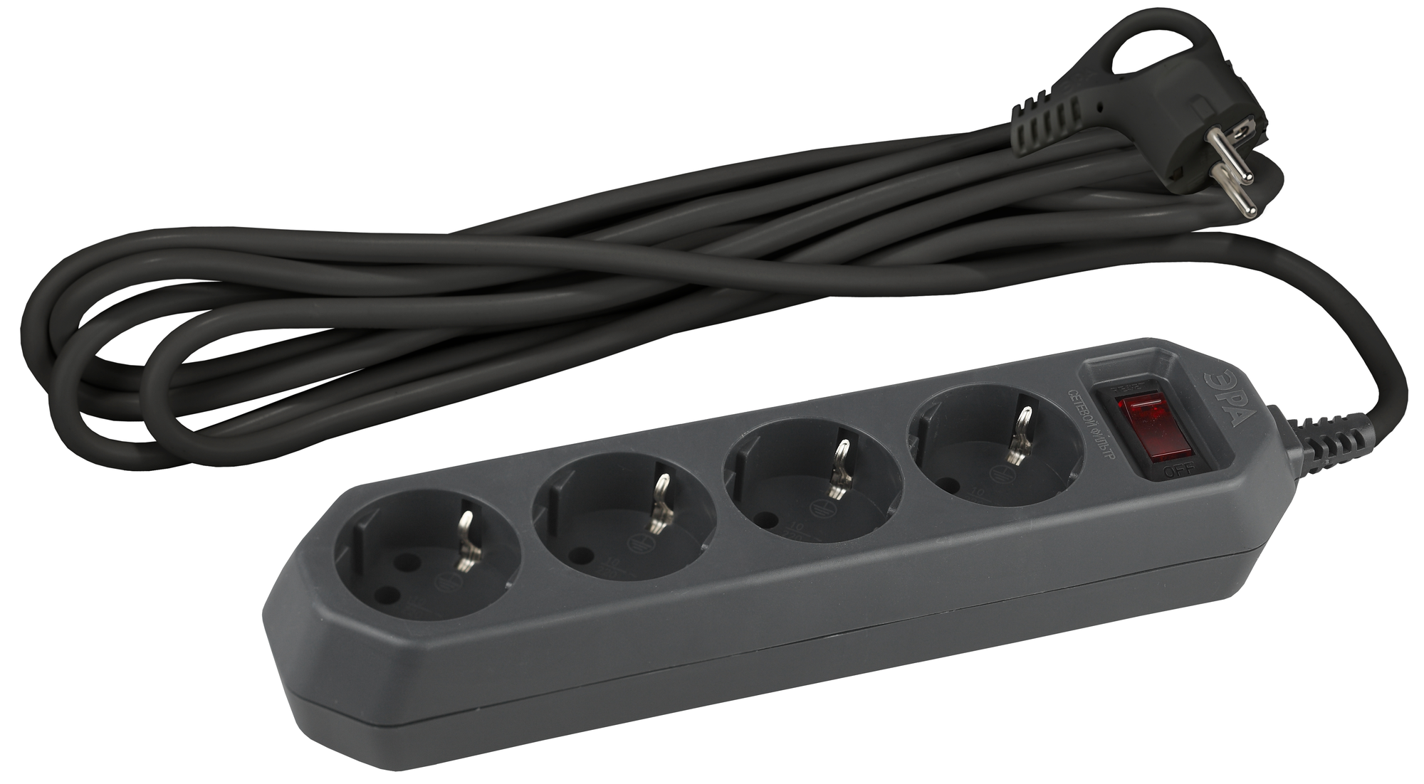 Удлинитель бытовой ЭРА USF-M-4es-1.5m-B с заземлением и выключателем 3x0.75мм², 1.5 метра, 4 розетки черный Б0019740 / сетевой фильтр