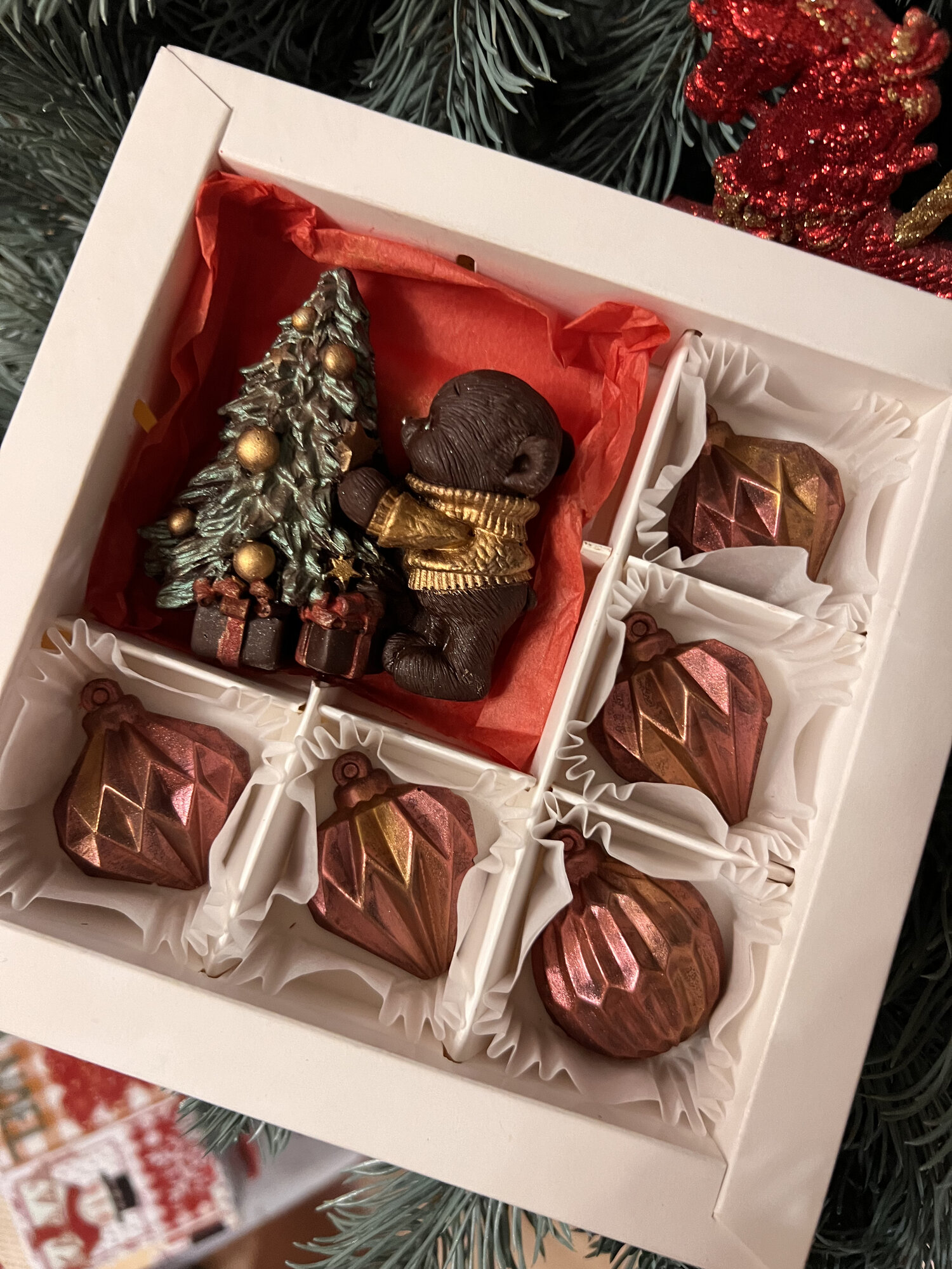 Шоколадный набор "Конфеты на новый год" №139, темный шоколад, ручная работа