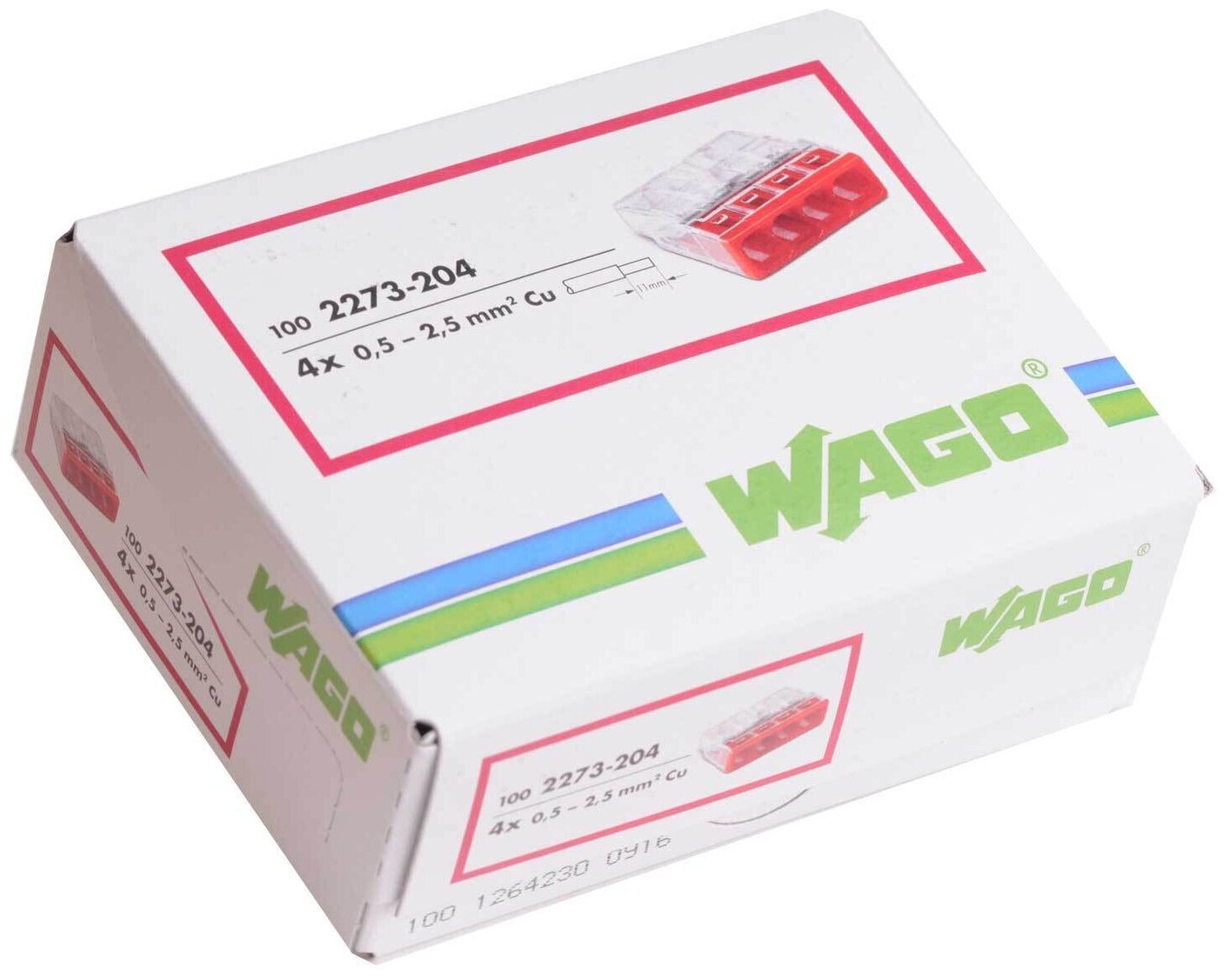 2273-204 Экcпресс-клемма, 4-проводная до 2,5 мм, (100 шт/уп) WAGO, 100шт. в упаковке, арт. 07-5133