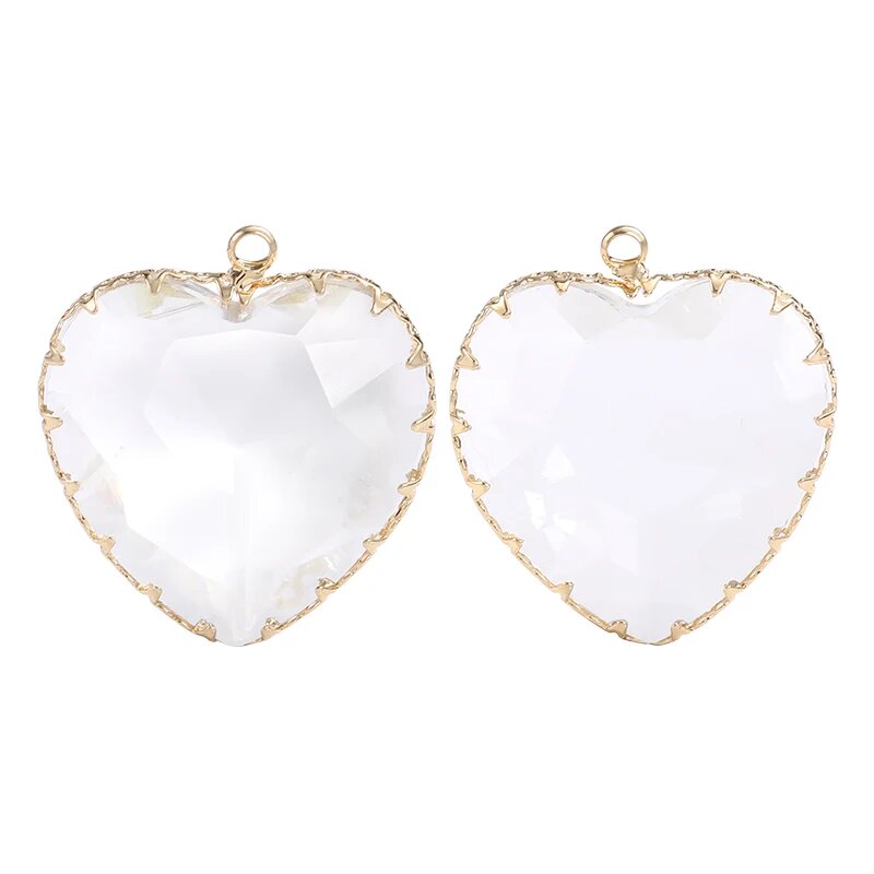 Хрустальный кулон-сердце, серьги с кристаллами 8 шт. Белый, Crystal 001