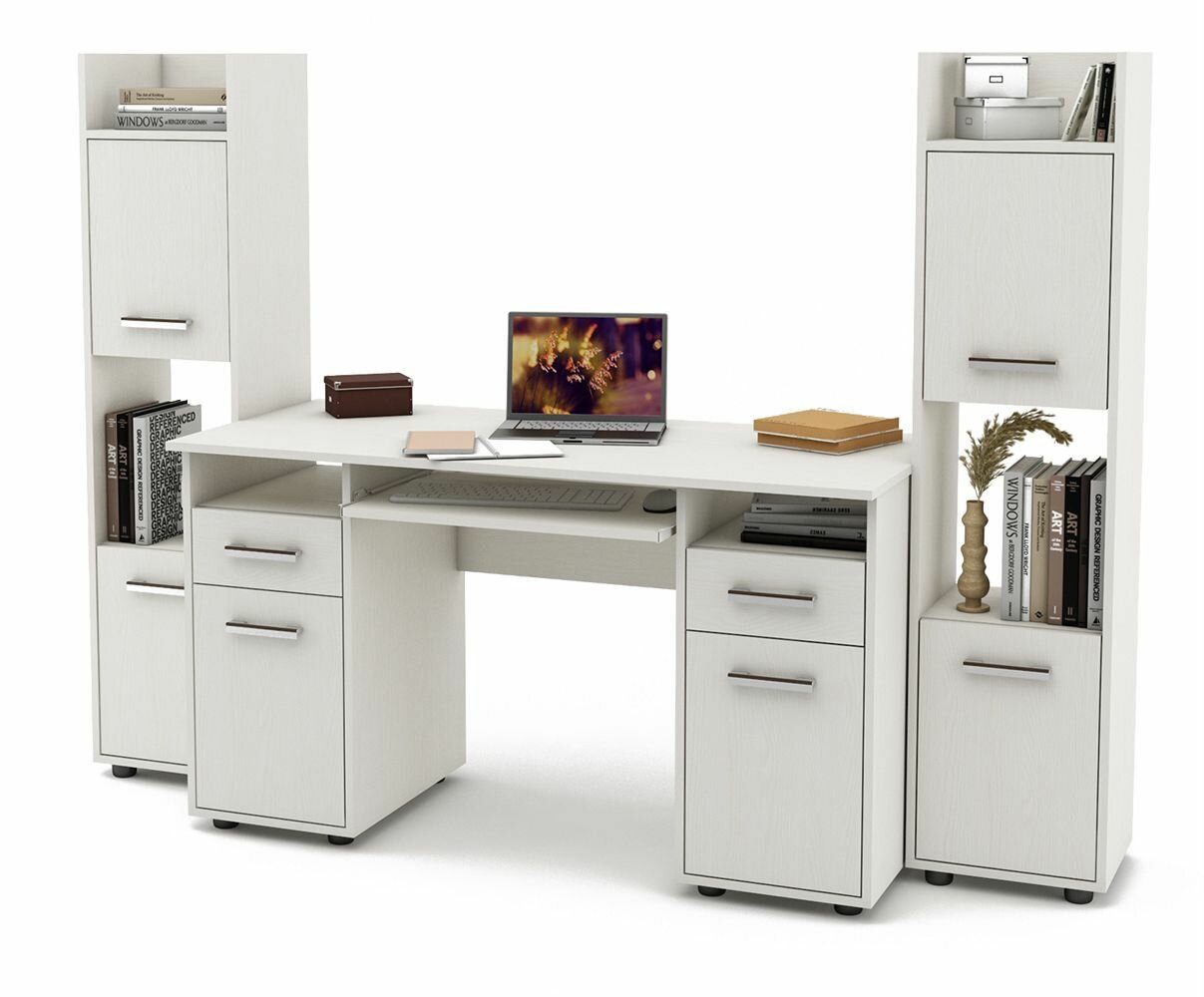 Стол письменный, компьютерный и стеллажи Остин (Ливерпуль) 5К белое дерево