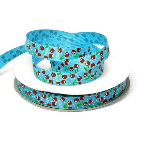 Декоративная лента КНР репсовая, с рисунком, 1,5 см, 45,72 м, голубая