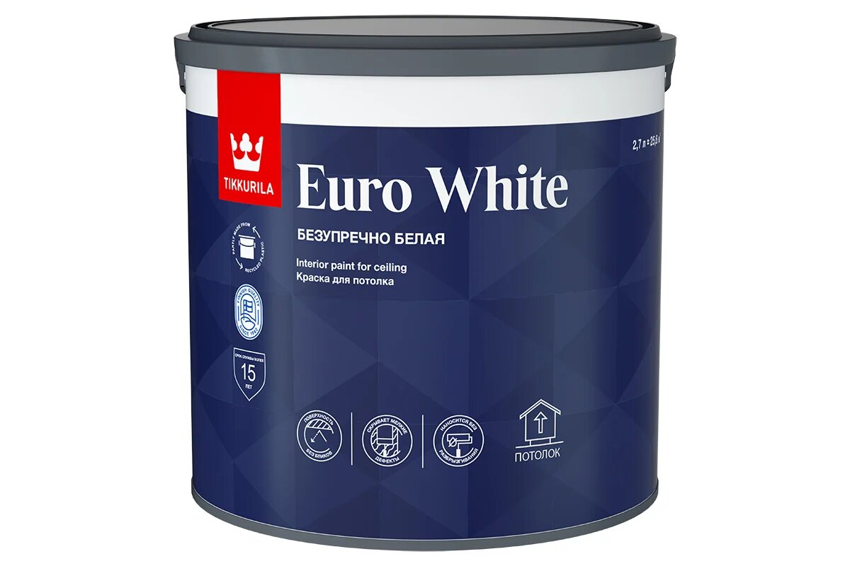 Краска для потолков Euro White (Евро Вайт) TIKKURILA 2,7л белый