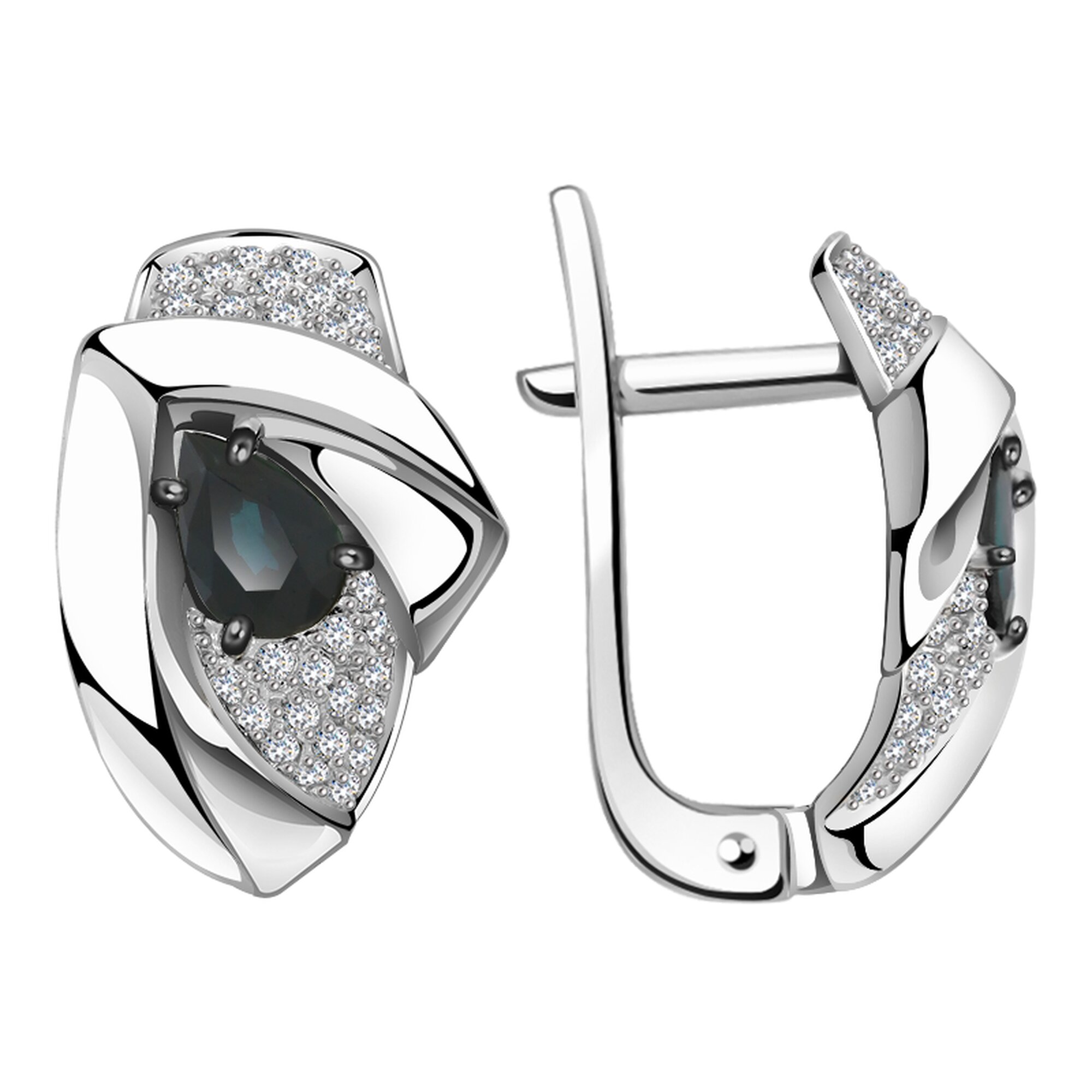 Серьги, белое золото, 585 проба, бриллиант, сапфир