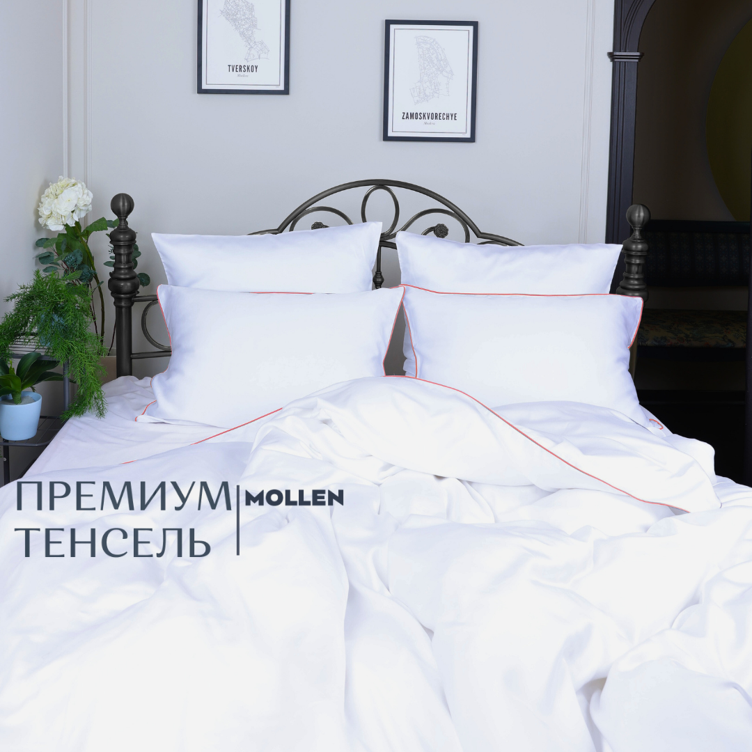 Постельное белье Семейное из тенселя, пододеяльник 2 штуки 150x200, простыня 250х280, наволочки 50x70. Розовый кант