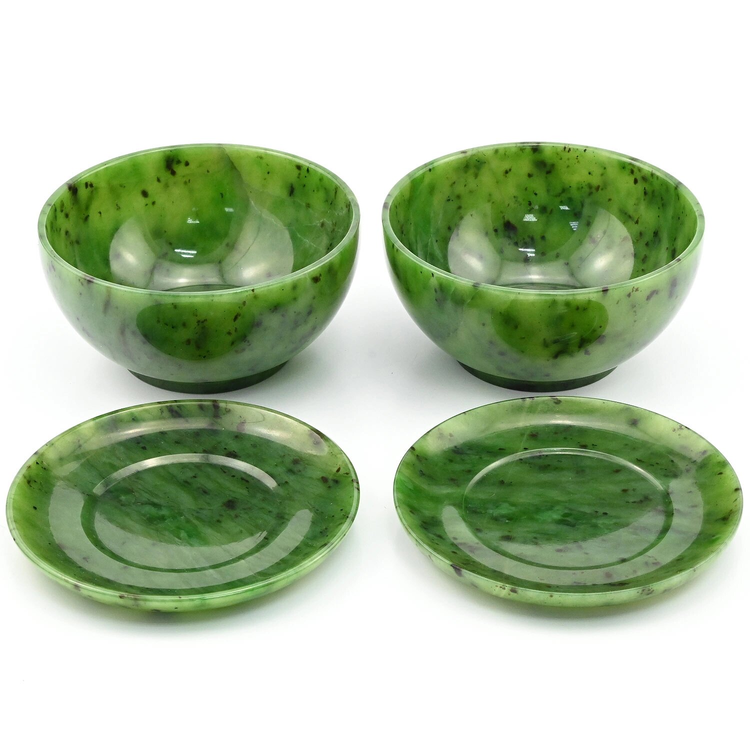 Тарелка с блюдцем из нефрита "Пара" 125*125*67мм .