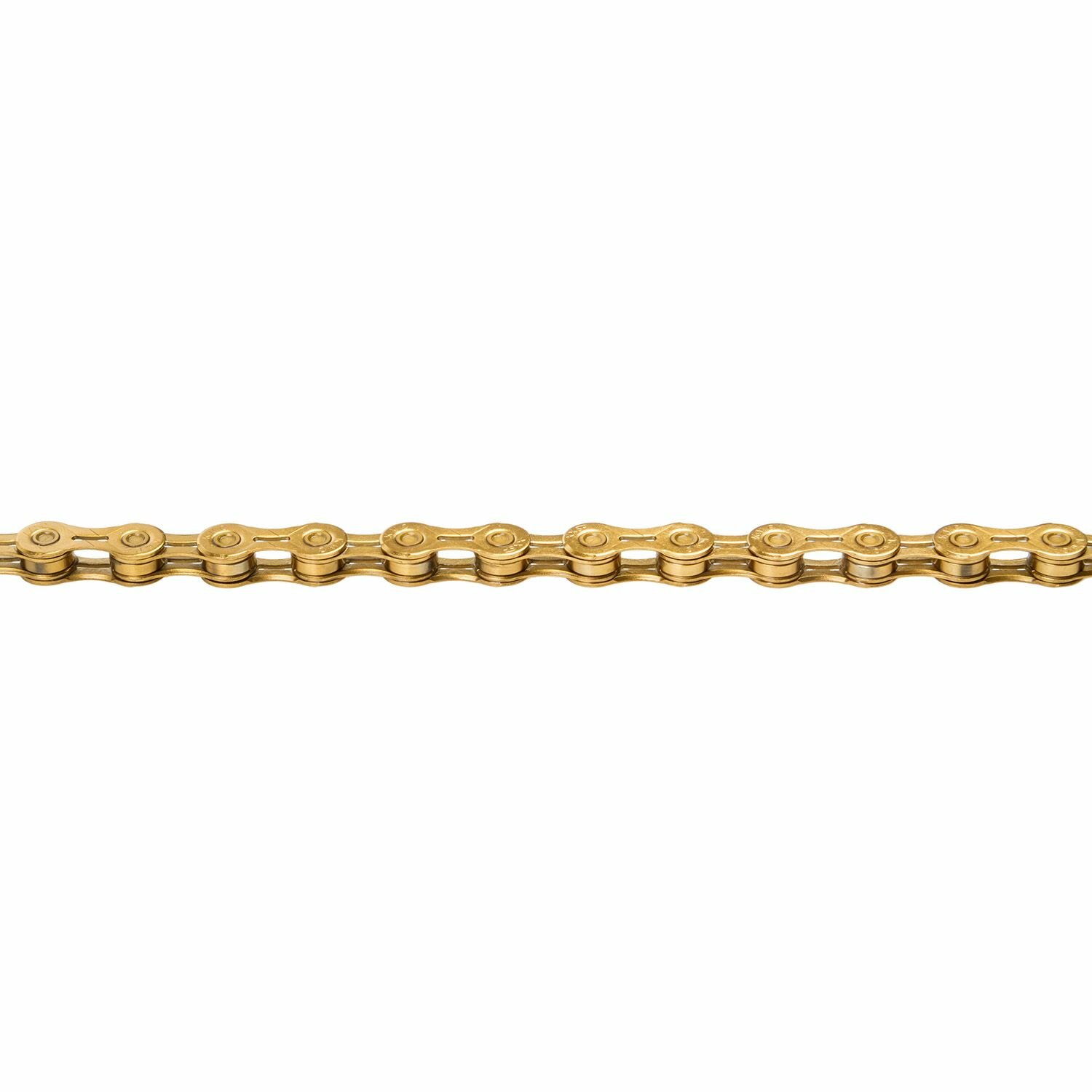 Цепь велосипедная KMC X11EL Ti-N Gold 1/2"x11/128" 11 скоростей 118 звеньев, облегченная EL-extra light, с замком, покрытие нитрид титана, золотистая