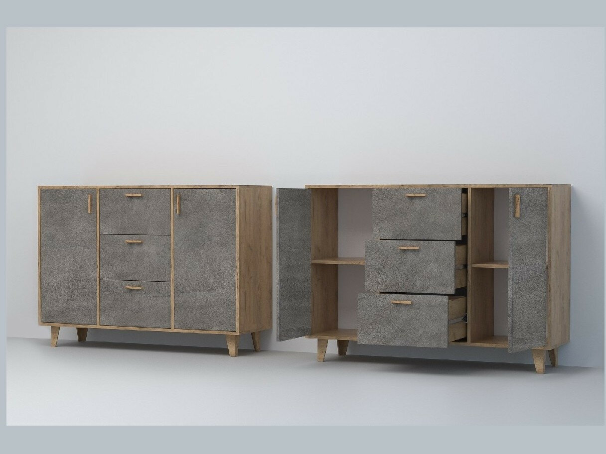 Комод К-2 НГ, в скандинавском стиле, Камень темный/Крафт золотой