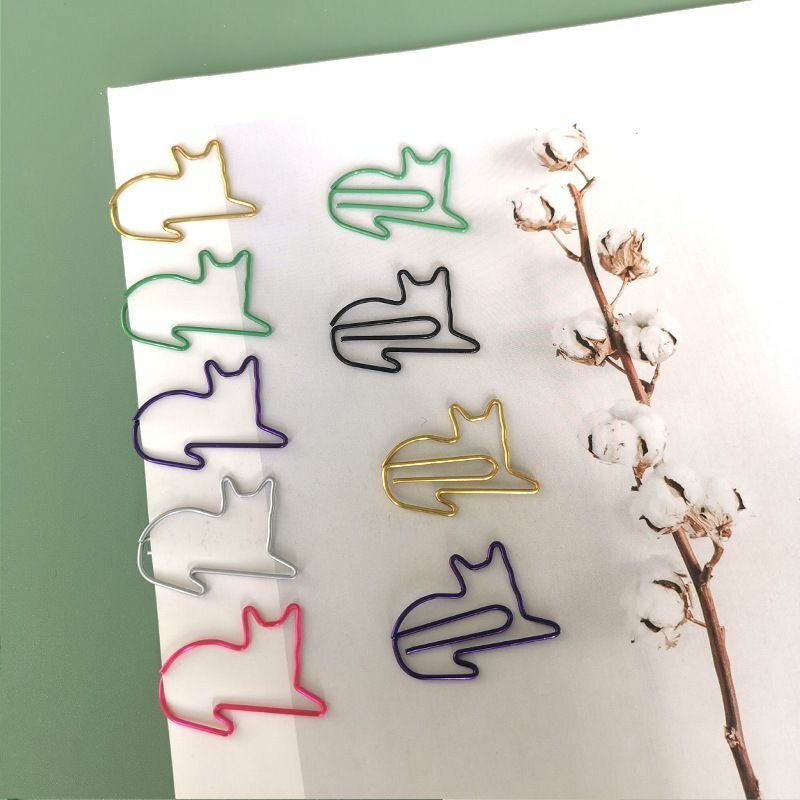 40 шт Фигурные цветные скрепки, Кошачья форма, закладки