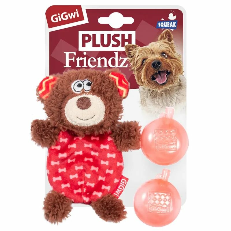 Игрушка для собак Мишка со сменными пищалками 13см, PLUSH FRIENDZ GiGwi