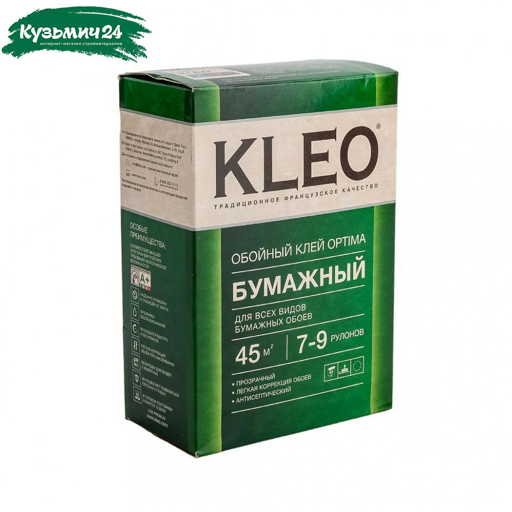 Клей обойный Kleo Optima Бумажный, для всех видов бумажных обоев, 7-9 рулонов, 160 г, 1 шт