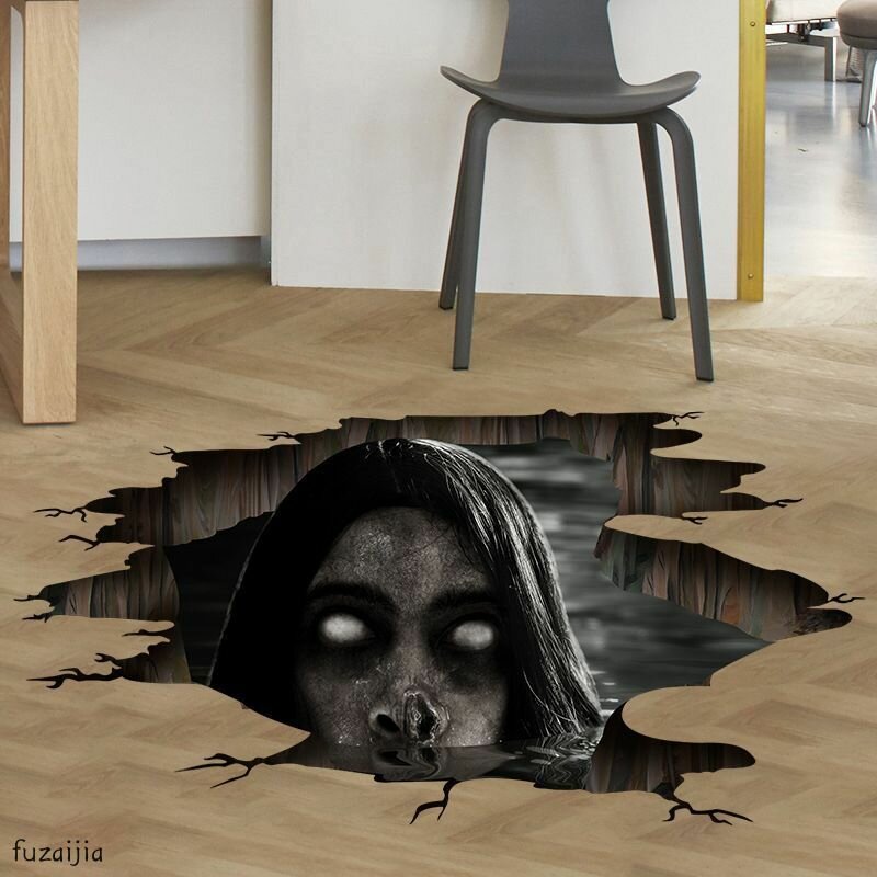 3D Наклейки на пол и стены Страшный Призрак