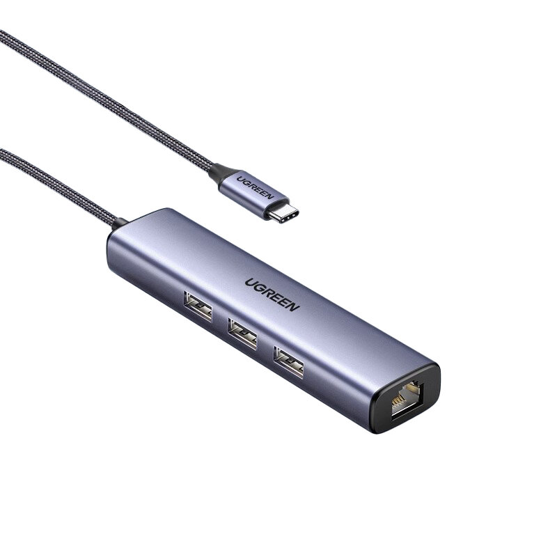 USB-C хаб UGREEN на 4 порта, silver, компактный, поддержка PD, 5 Гбит/с
