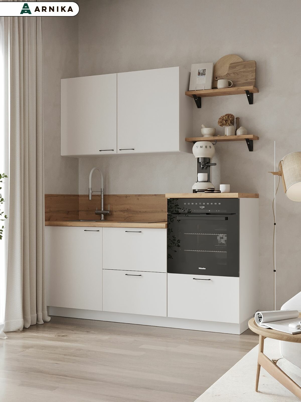 ARNIKA Кухонный гарнитур со столешницей "Дакия" 1,8м х 2,4м, цвет белый, фасад пленка ПВХ