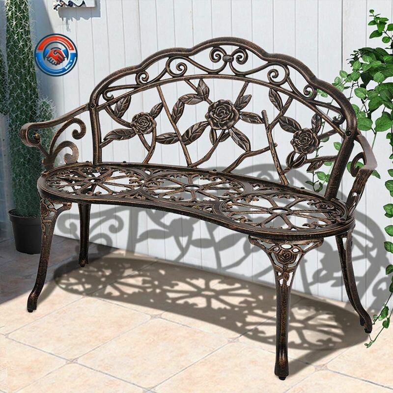Скамейка садовая со спинкой 82,5 х 47 х 79 см, металлическая лавка для дачи и сада медного цвета, прочная и устойчивая к ржавчине, декоративная уличная мебель