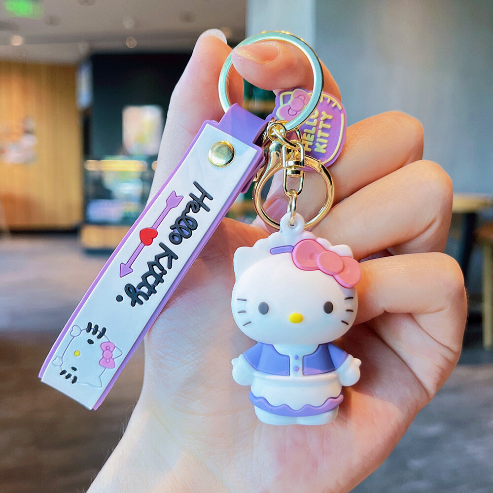 Брелок с мультяшным персонажем Sanrio, милая сумка с куклой-кошкой HT, подвеска на машину, брелок для ключей, кулон с кошкой HT, фиолетовое платье