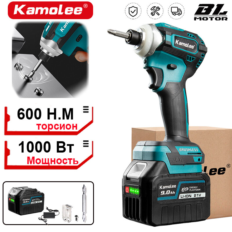 Kamolee 600N. M 18V LXT Бесщеточный электрический ударный шуруповерт, 1/4 дюйма, 5-позиционная регулировка (9.0Ah/21B*1)