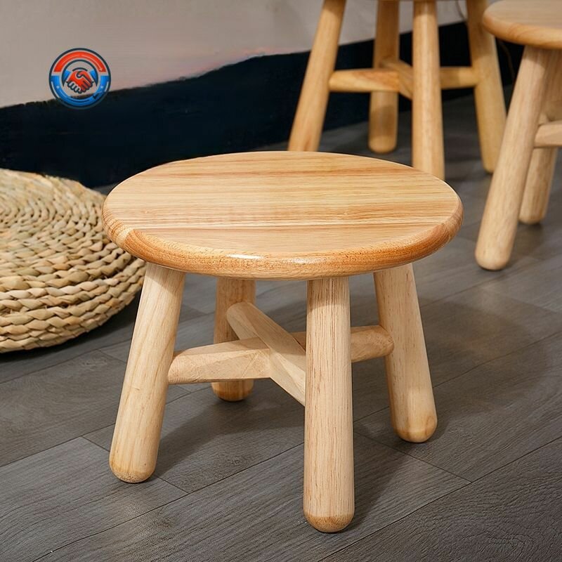 Табурет круглый из цельного массива дерева, компактный маленький деревянный табурет с полированными круглыми ножками Seiko, универсальный элемент интерьера для дома и кафе