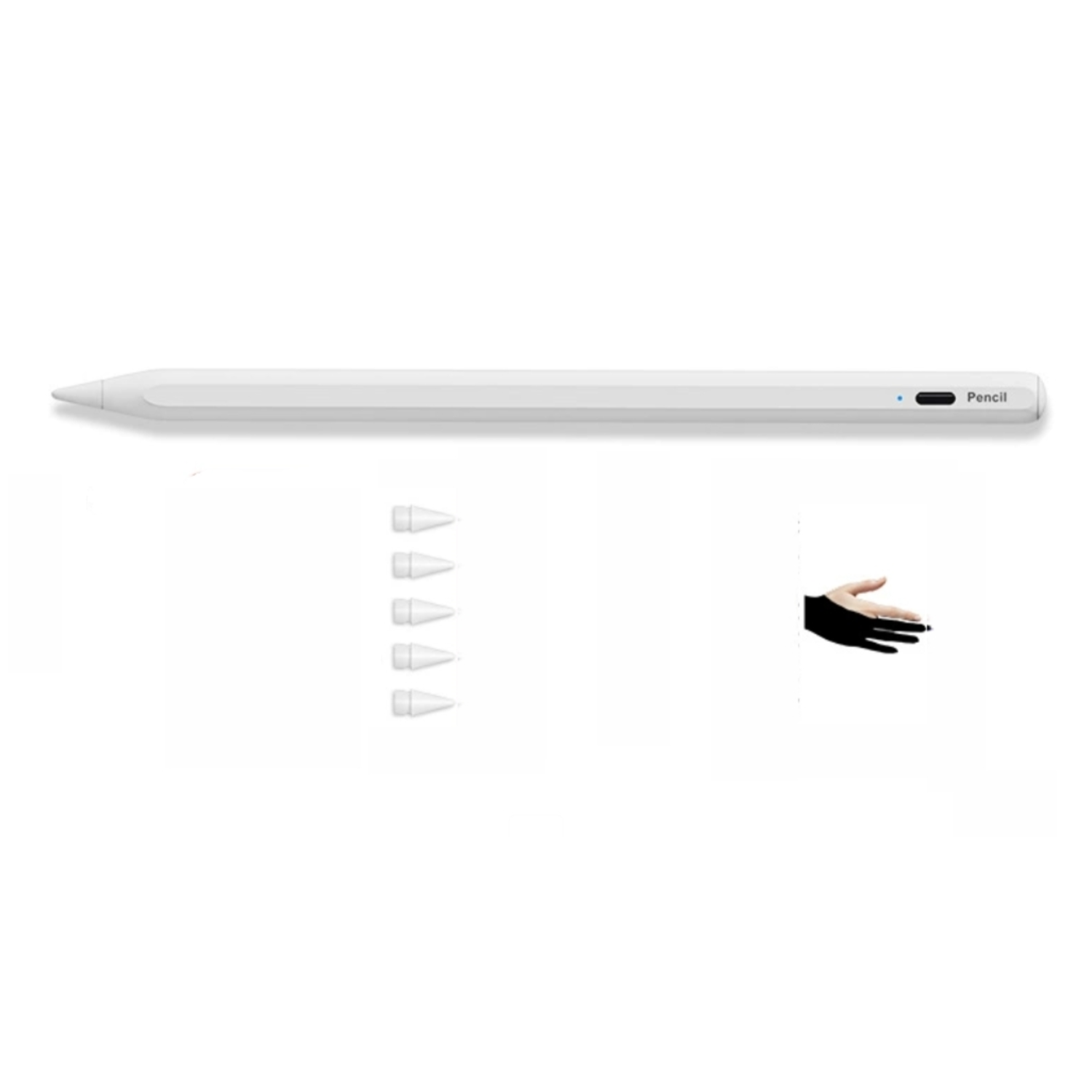 Stylus Pen (2nd Generation) Q30 White, длина 6.92 дюйма (175.7 мм), диаметр 0.35 дюйма (8.9 мм), вес 0.73 унции (20.7 г), совместимый с iPad Pro 15-17 Special Edition, не поддерживает анти-промах, в комплект входят перчатки анти-промах и 5 наконечников